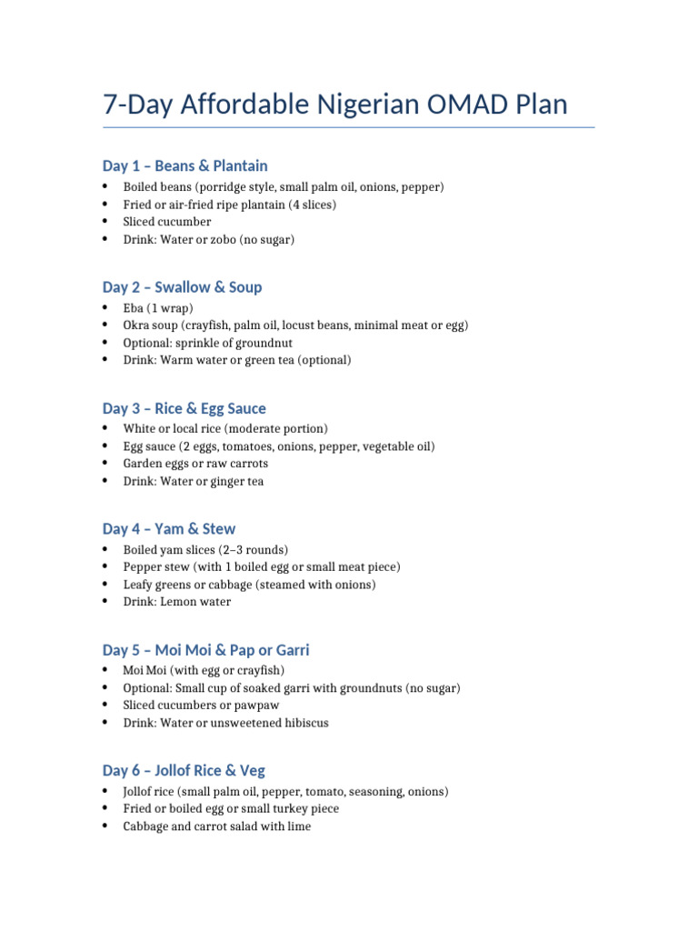 Affordable Nigerian OMAD Plan | PDF
