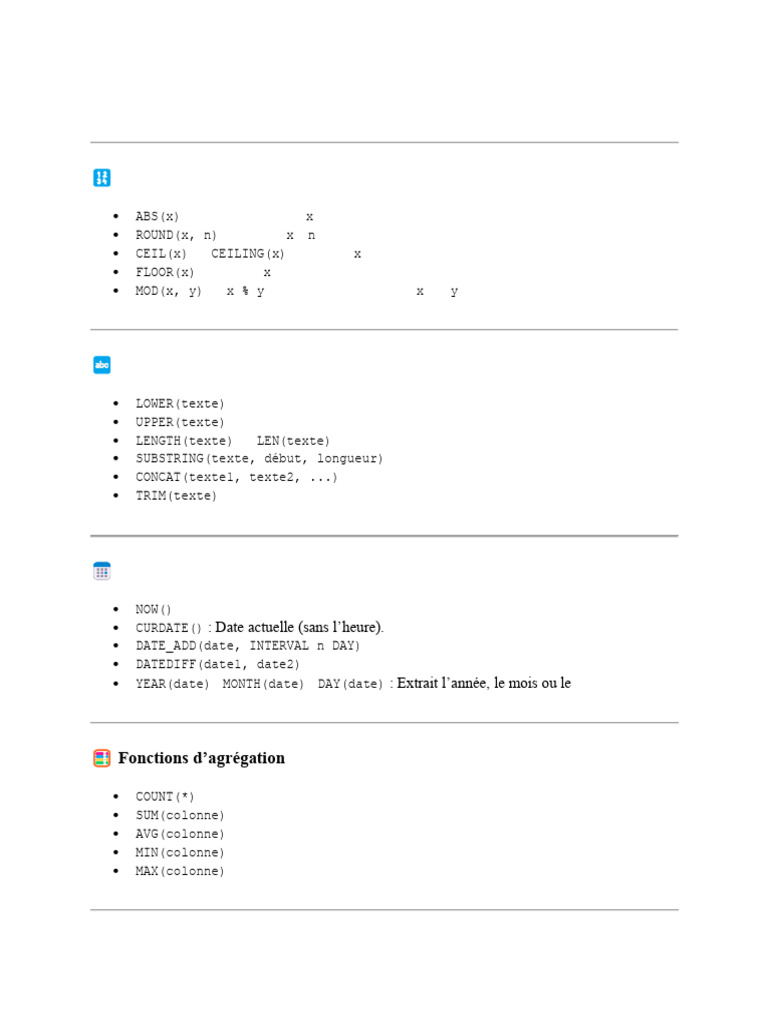 Résumé Des Fonctions de Base SQL | PDF