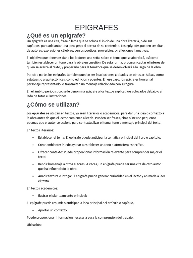 Uso y Ejemplos de Epígrafes en Tesis | PDF