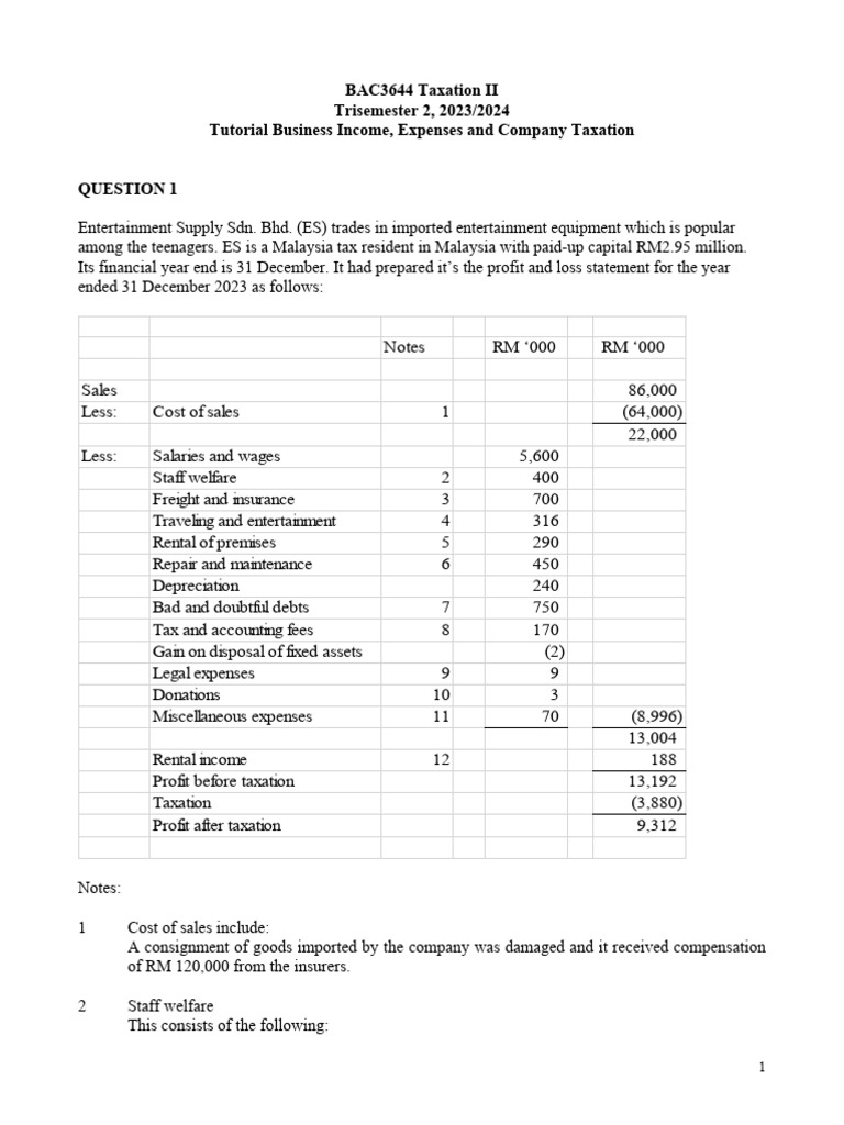 Tutorial Business Income, Expenses and Company Taxation | PDF | Expense ...