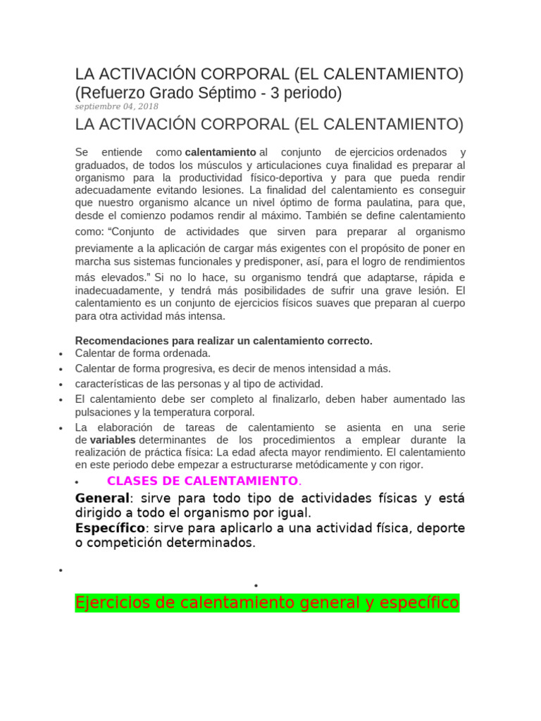 Calentamiento: Guía de Activación Corporal | PDF | Músculo