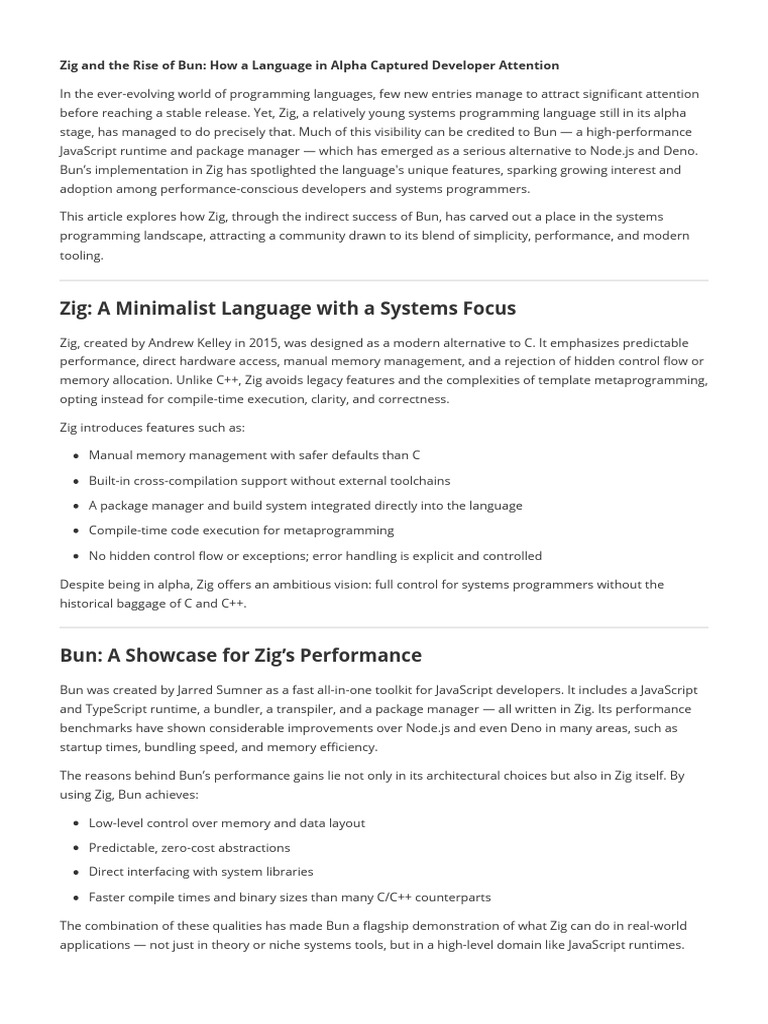 Zig's Rise Through Bun's Success | PDF | Java Script | Computing