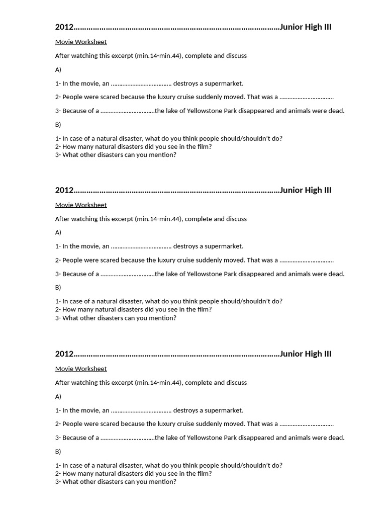 Movie Worksheet: Natural Disasters | PDF