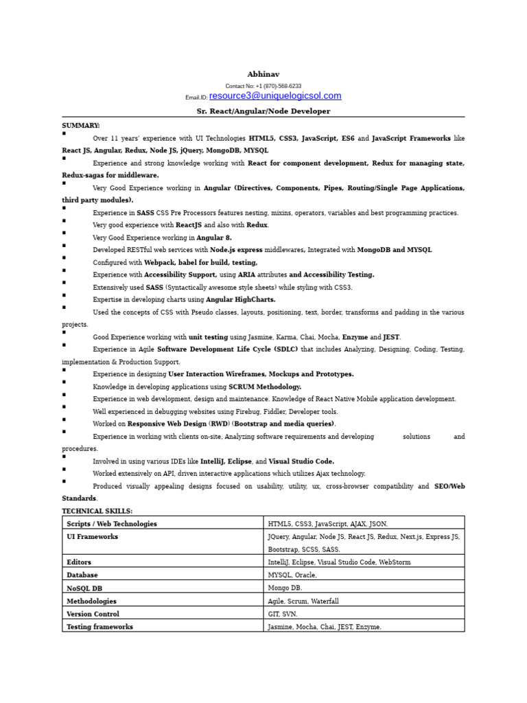 Abhinav Chundi UI Developer Updated | PDF | Angular Js | Java Script