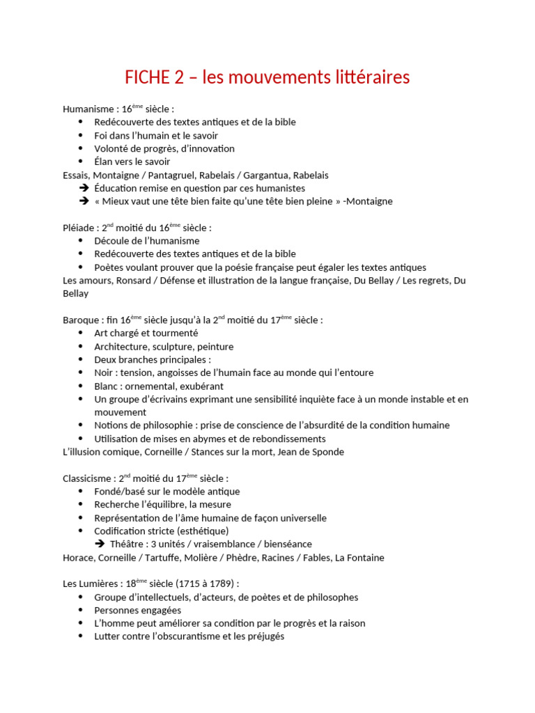 Les Mouvements Littéraires Français | PDF | Réalisme (littérature ...