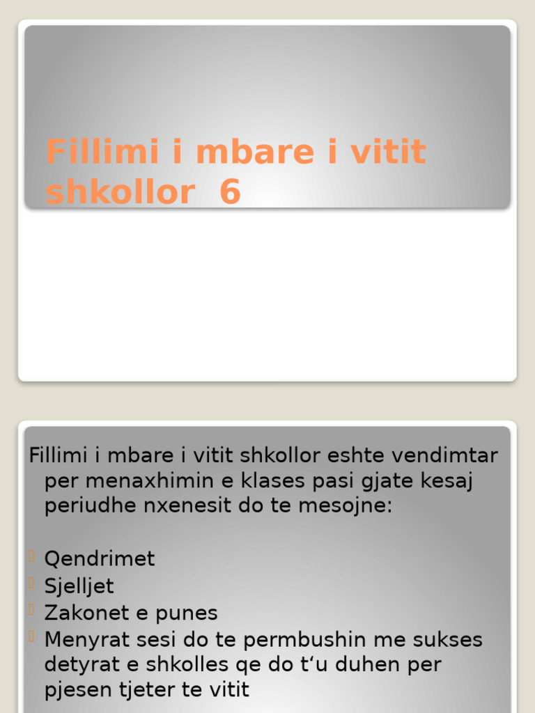 Fillimi I Mbare I Vitit Shko 6 | PDF