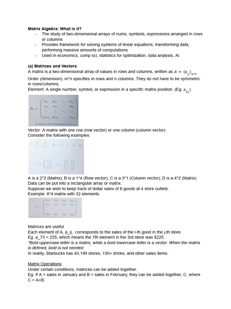 ECON 1540 Matrix Algebra P1 | PDF | Matrix (Mathematics) | Euclidean Vector
