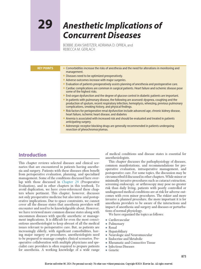 Anesthetic Implications of Concurrent Diseases Chapter 29 | PDF | Heart Failure | Heart