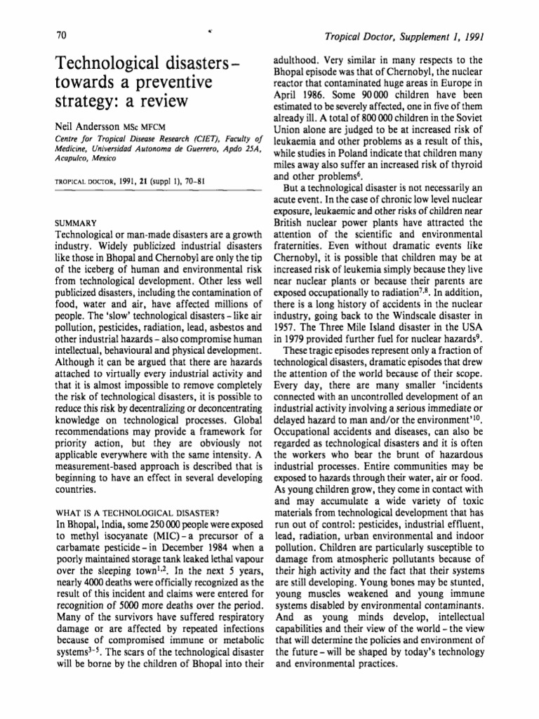 Technological Disasters - Towards A Preventive Strategy: A Review | PDF ...