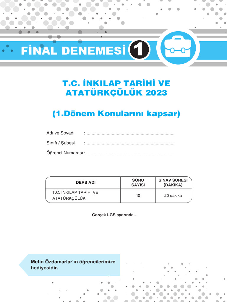 01-Inkılap Final Denemesi | PDF