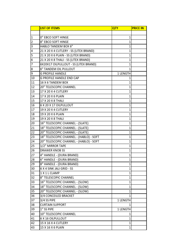 Material List Need Quote | PDF