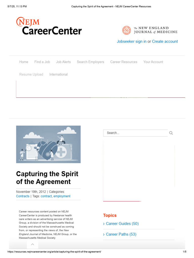 Capturing The Spirit of The Agreement - NEJM CareerCenter Resources ...