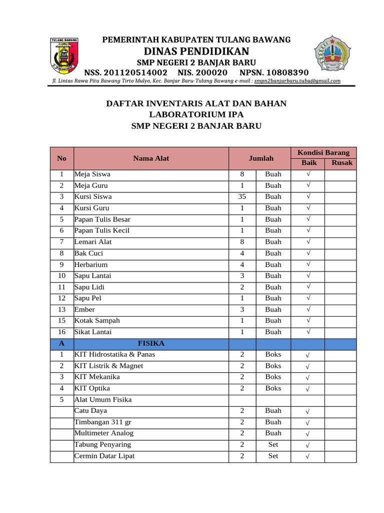DAFTAR INVENTARIS LAB | PDF