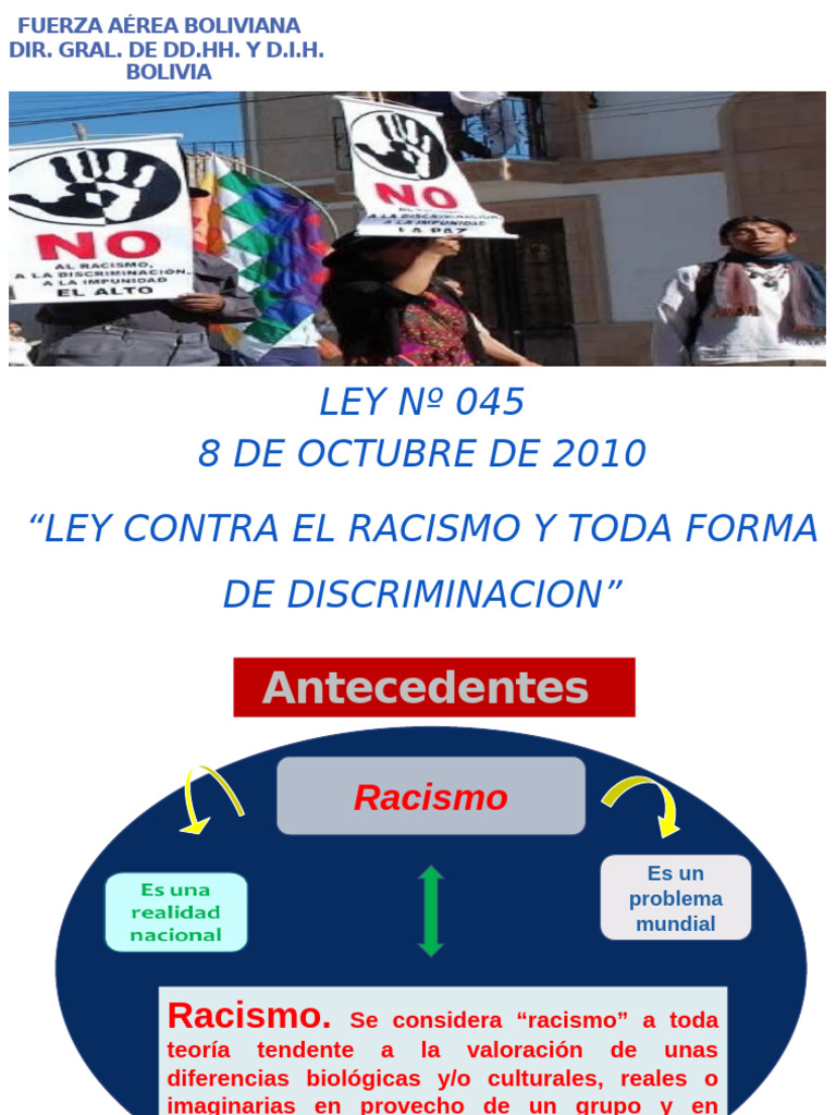 Ley 045, Ley Contra El Racismo y Toda Forma de Discriminacion-Dd - Hh.-Fab | PDF | Racismo ...