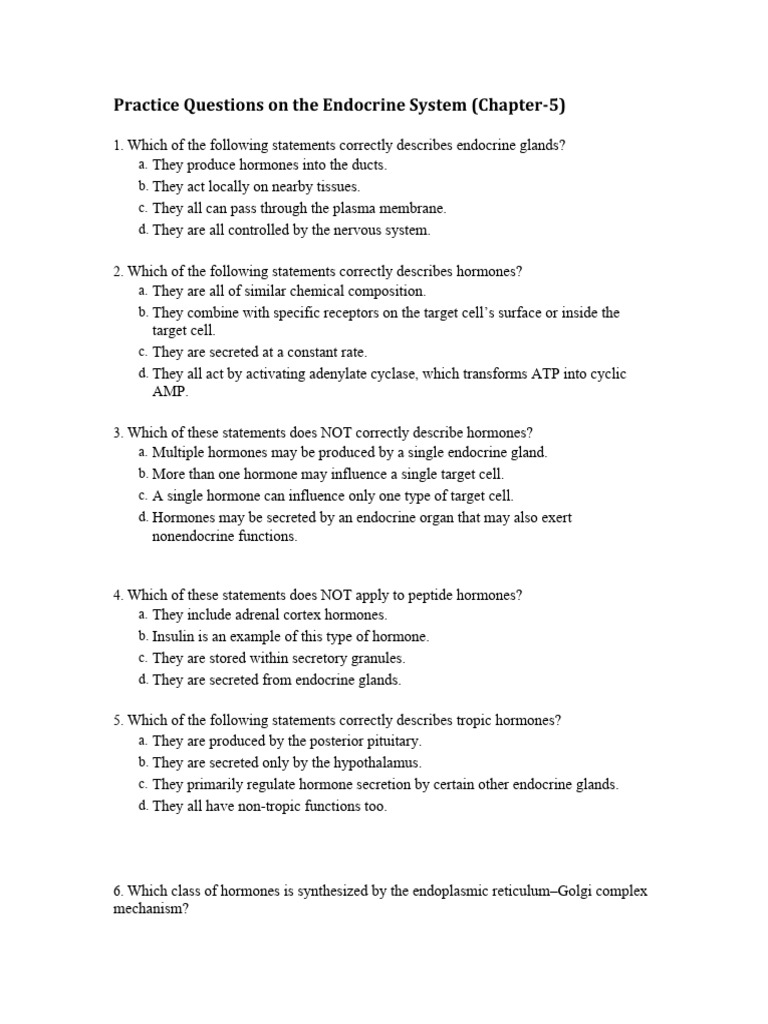 Endocrine System Practice Questions | PDF | Hormone | Endocrine System
