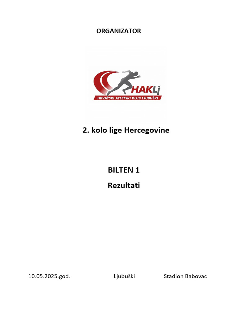 Rezultati 2 Kolo Lige Hercegovine | PDF