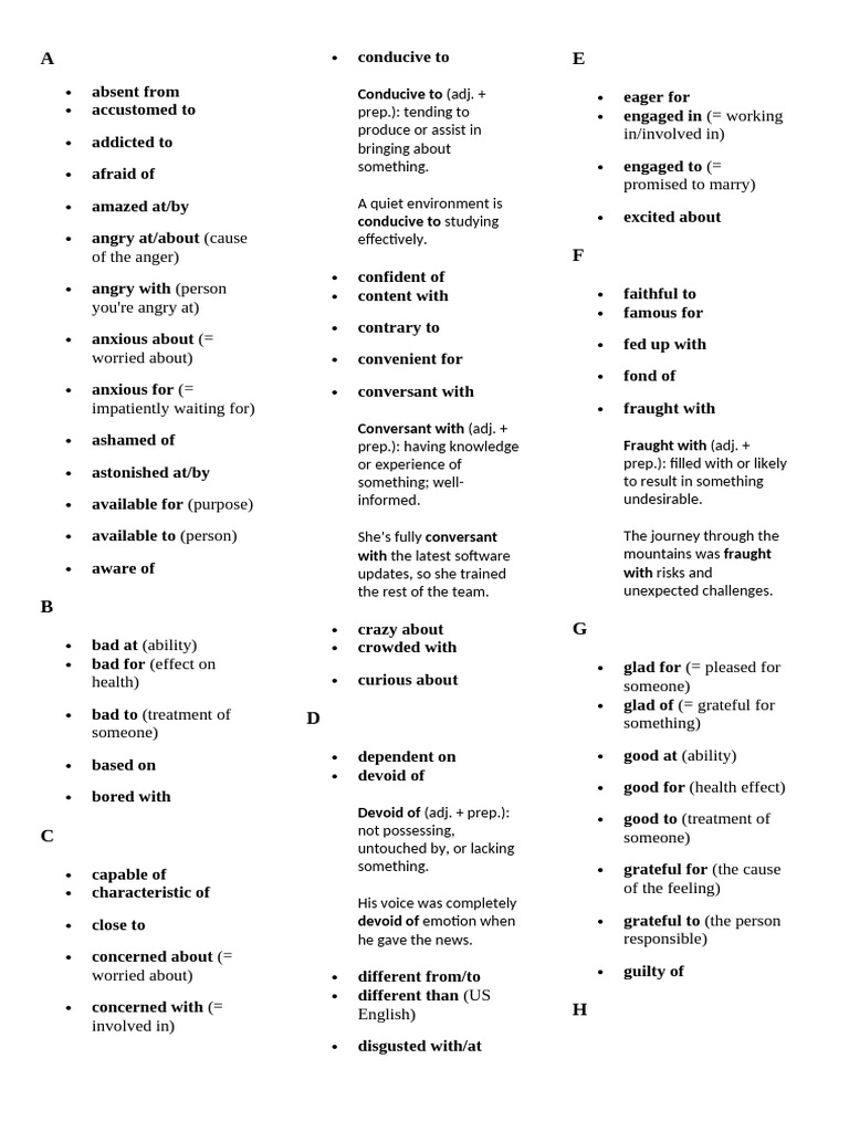 Complete Advanced Adjectives + Prepositions | PDF | Psychological ...