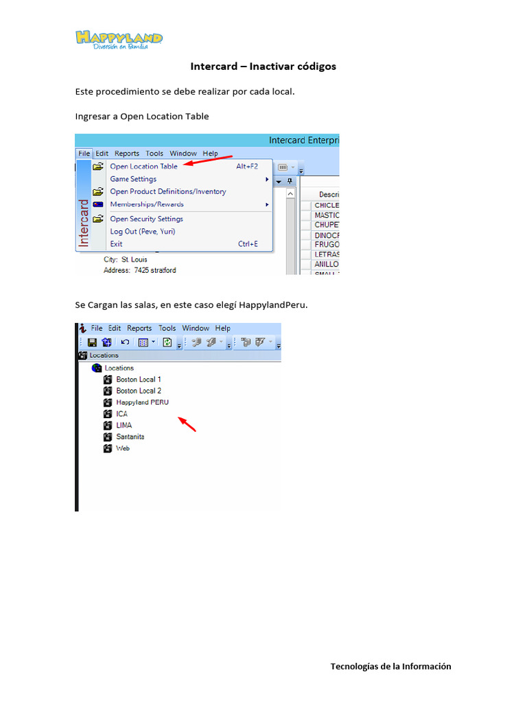 Intercard - Inactivar códigos | PDF