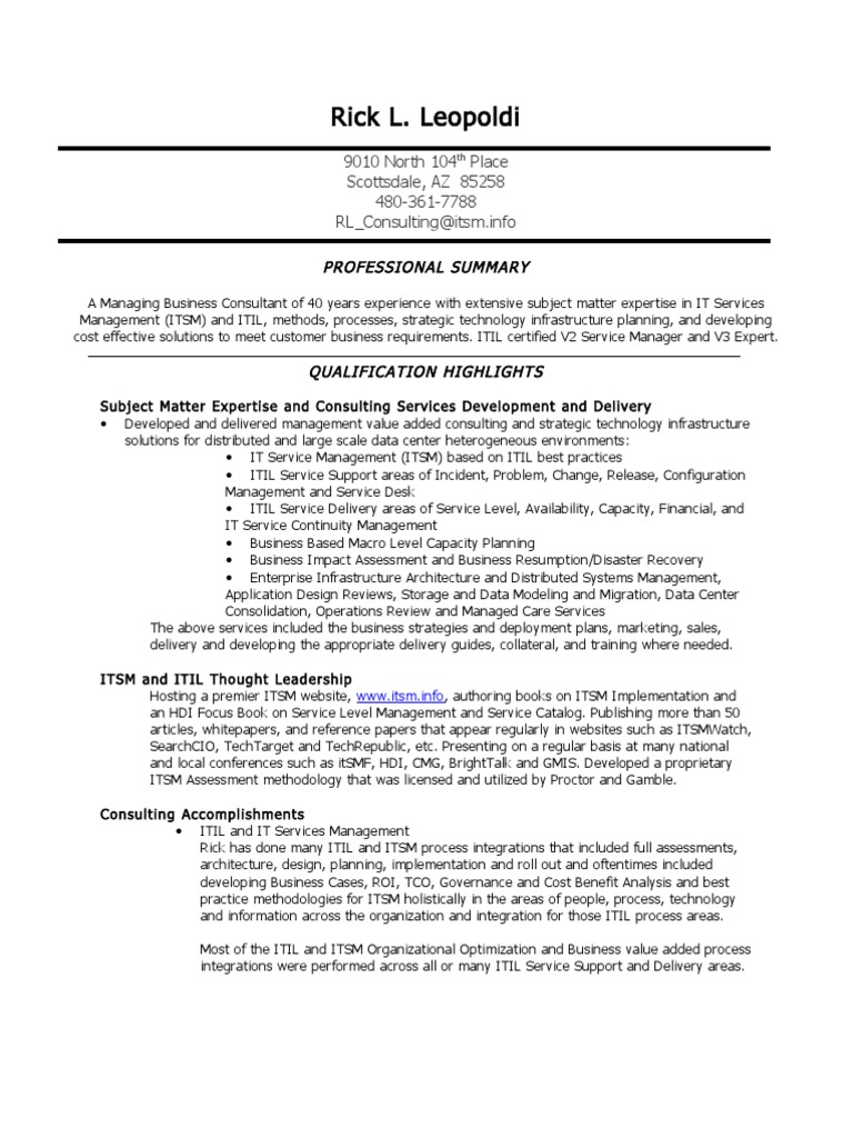 Sample ITIL Resumedoc | PDF