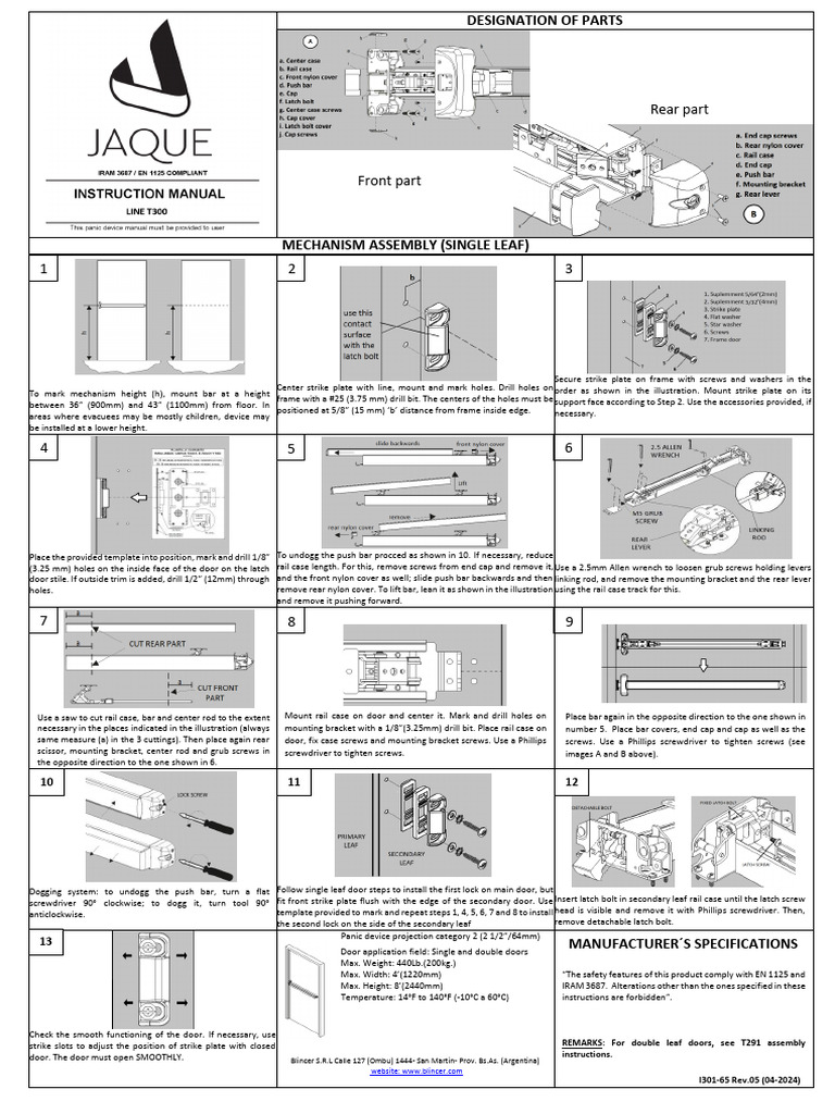Panic Exit Device Installation Guide | PDF | Door | Screw