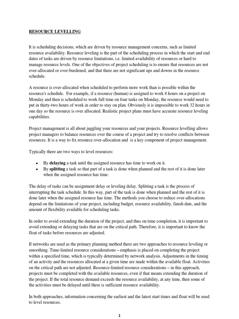 Resource Levelling | PDF | Estimation | Cost