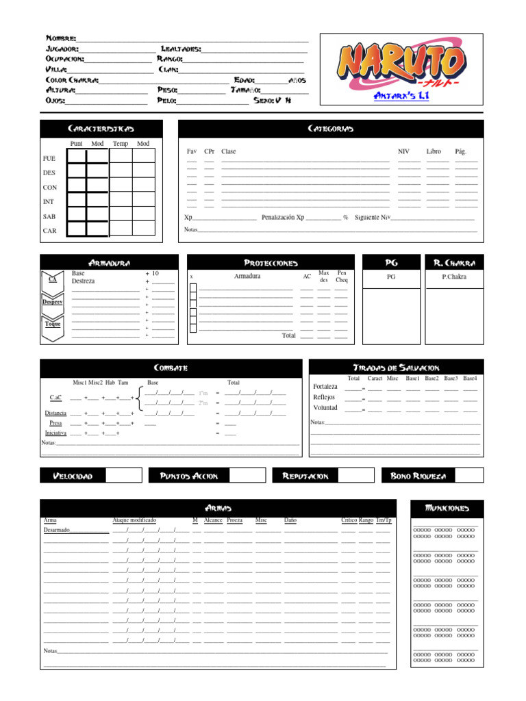 Hoja Base Naruto D20 1.1 | PDF