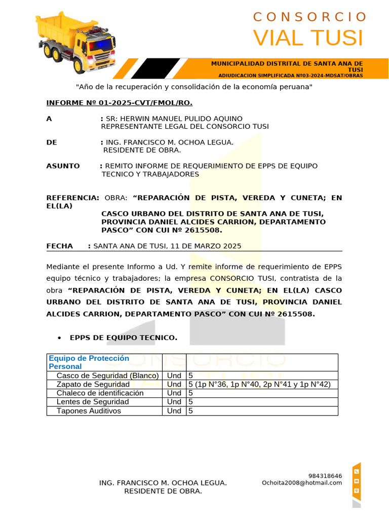 Inf. Residente #01 Req. Tusi | PDF