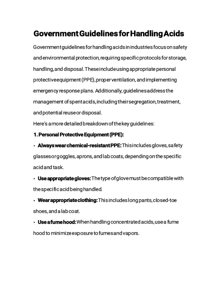 Government Guidelines for Handling Acids | PDF