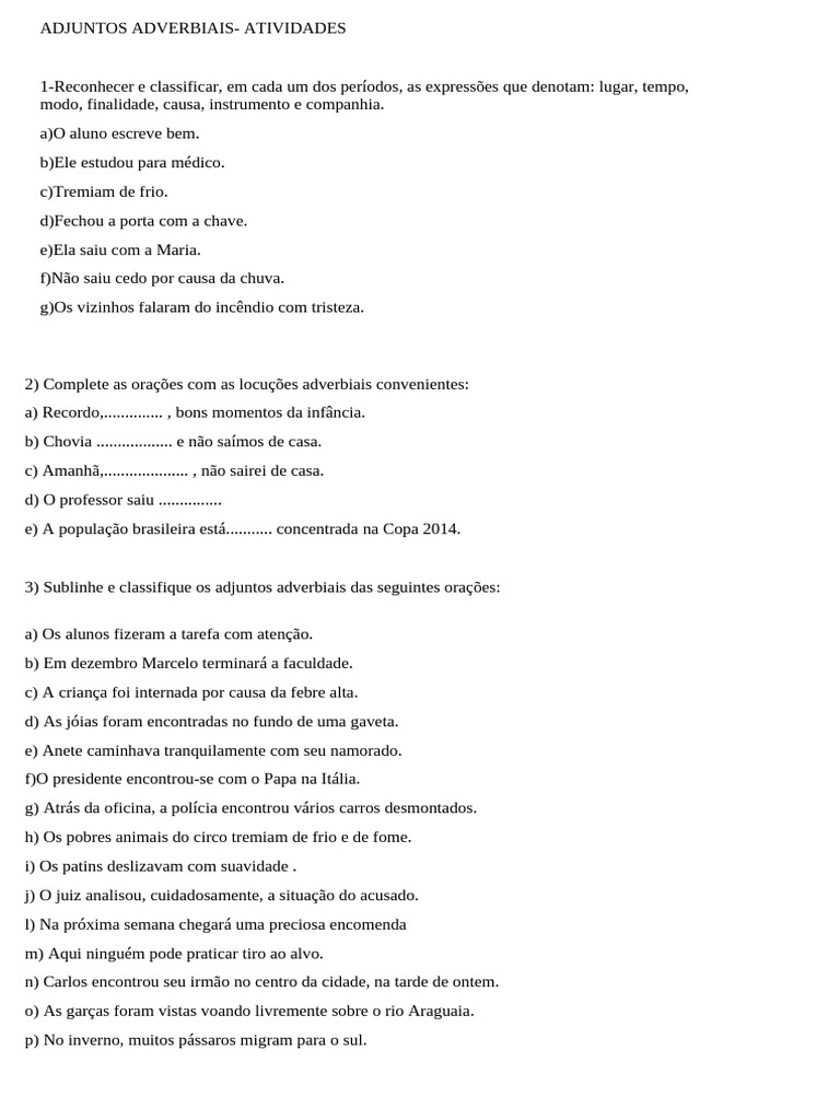 ADJUNTOS ADVERBIAIS | PDF
