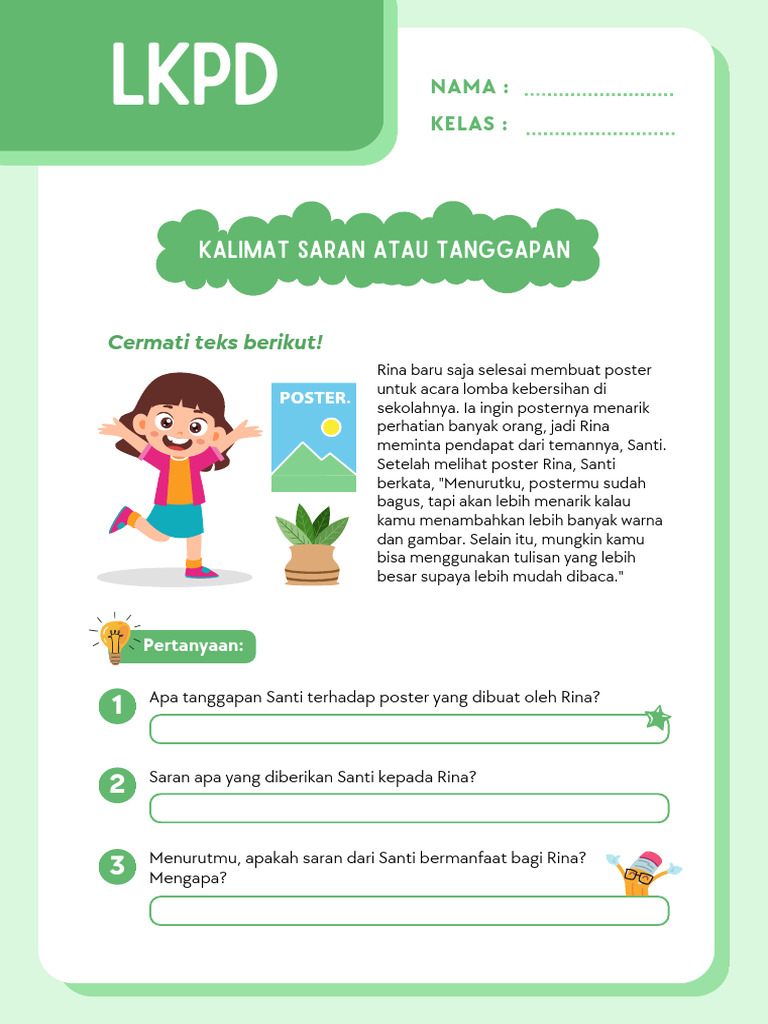 Contoh Tanggapan dan Saran Kelas 3 SD | PDF