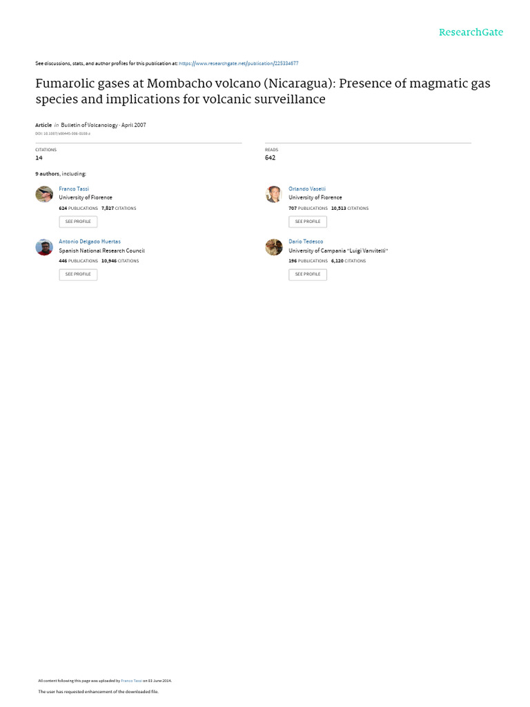 Fumarolic Gases at Mombacho Volcano Nicaragua Pres | PDF | Volcano ...