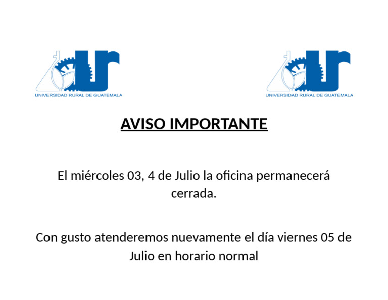 Oficina cerrada el 4 de julio | PDF