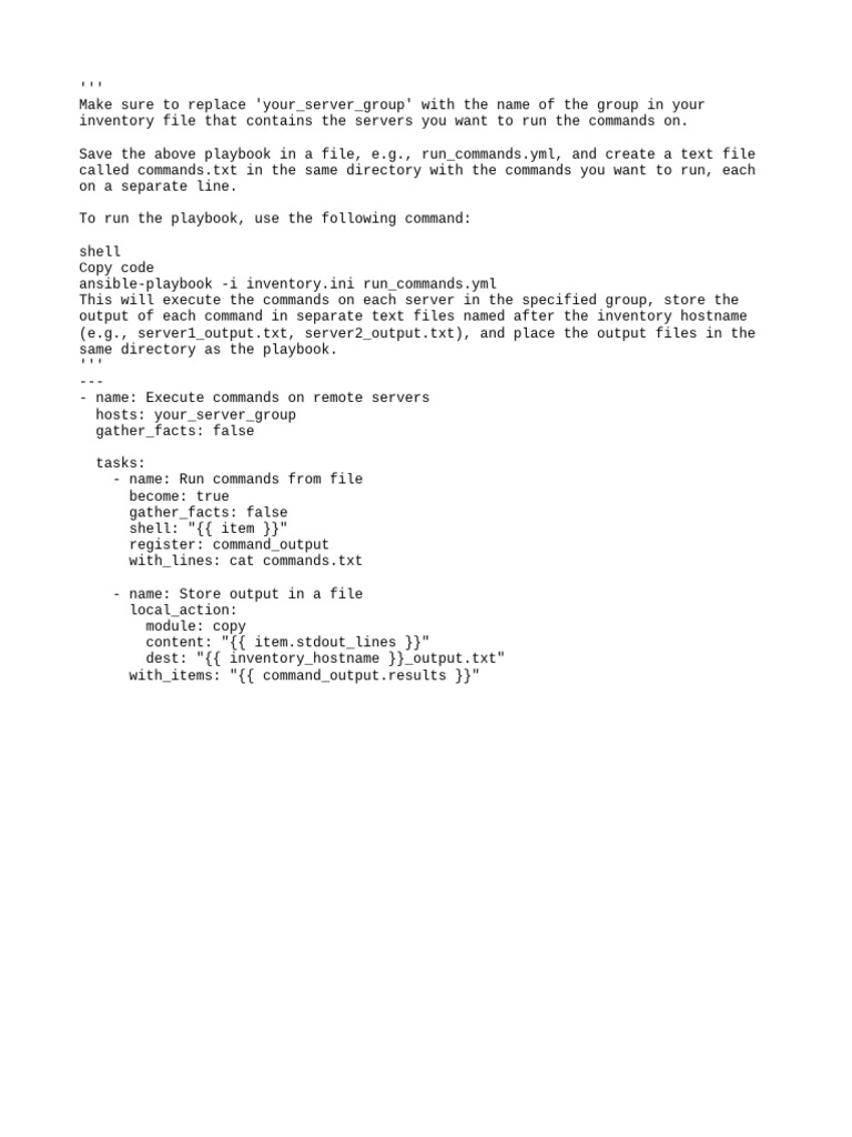 Ansible Playbook To Run The Commands 3 Output File With Hostname | PDF