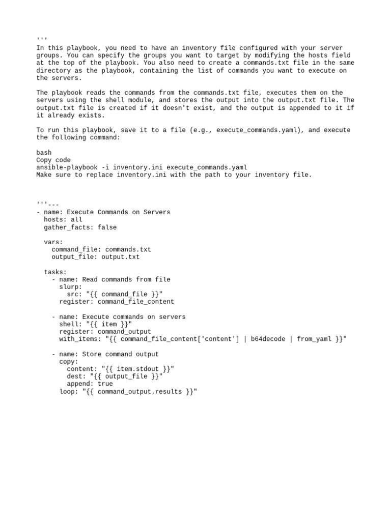 Ansible Playbook To Run The Commands 1 | PDF