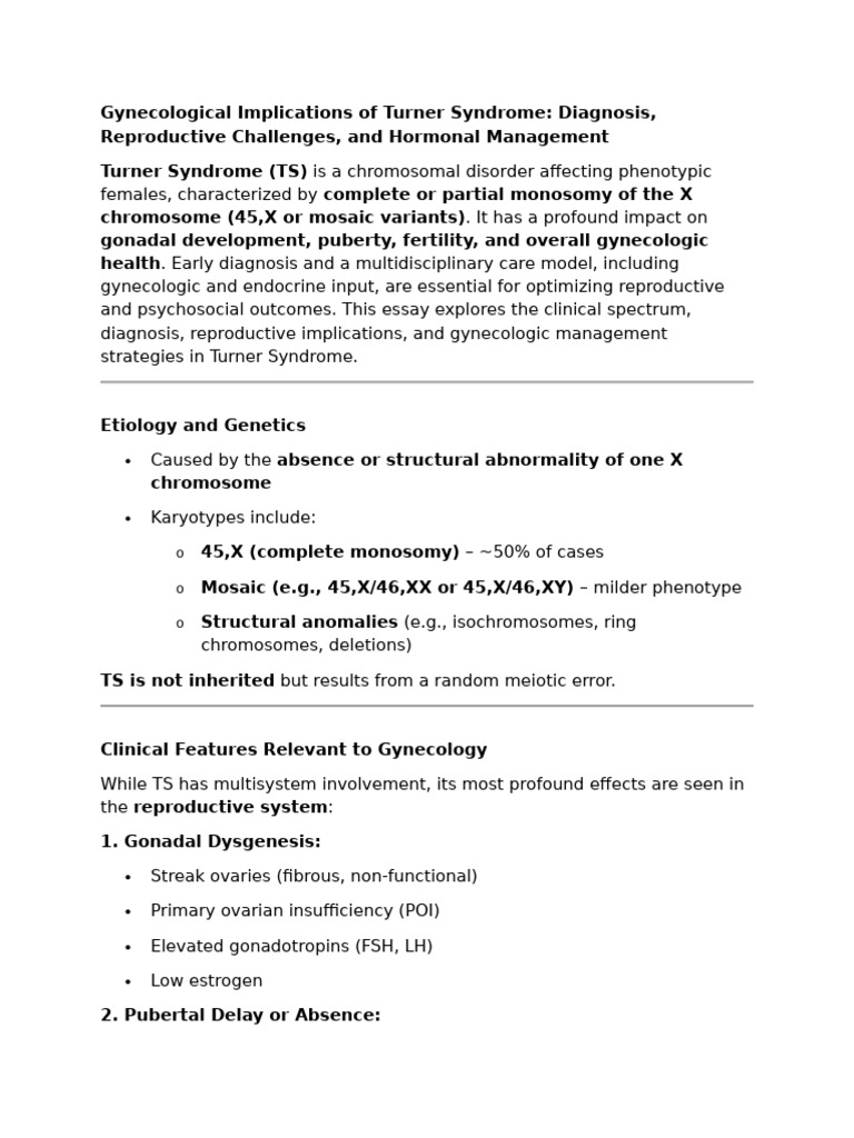Gynecological Implications of Turner Syndrome | PDF | Diseases And ...