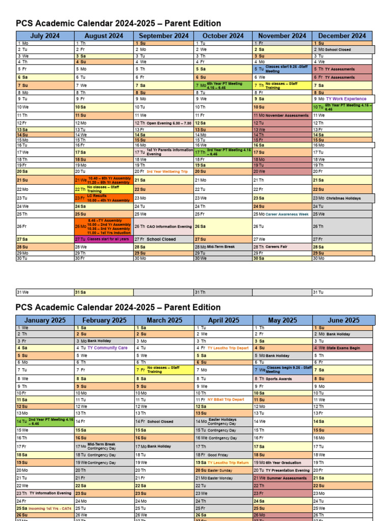2024 2025 Academic Calendar Parents Edition | PDF