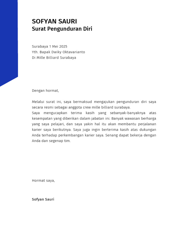 Surat Pengunduran Sofyan Sauri | PDF
