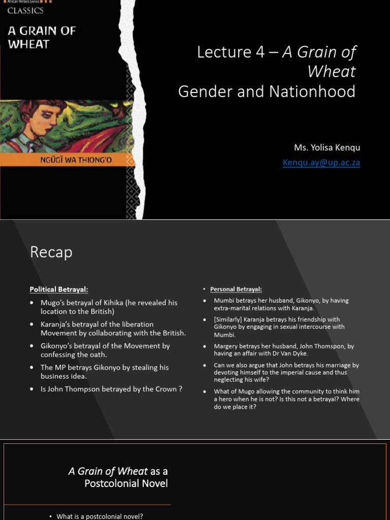 Lecture 4 - A Grain of Wheat | PDF | Postcolonialism | Patriarchy