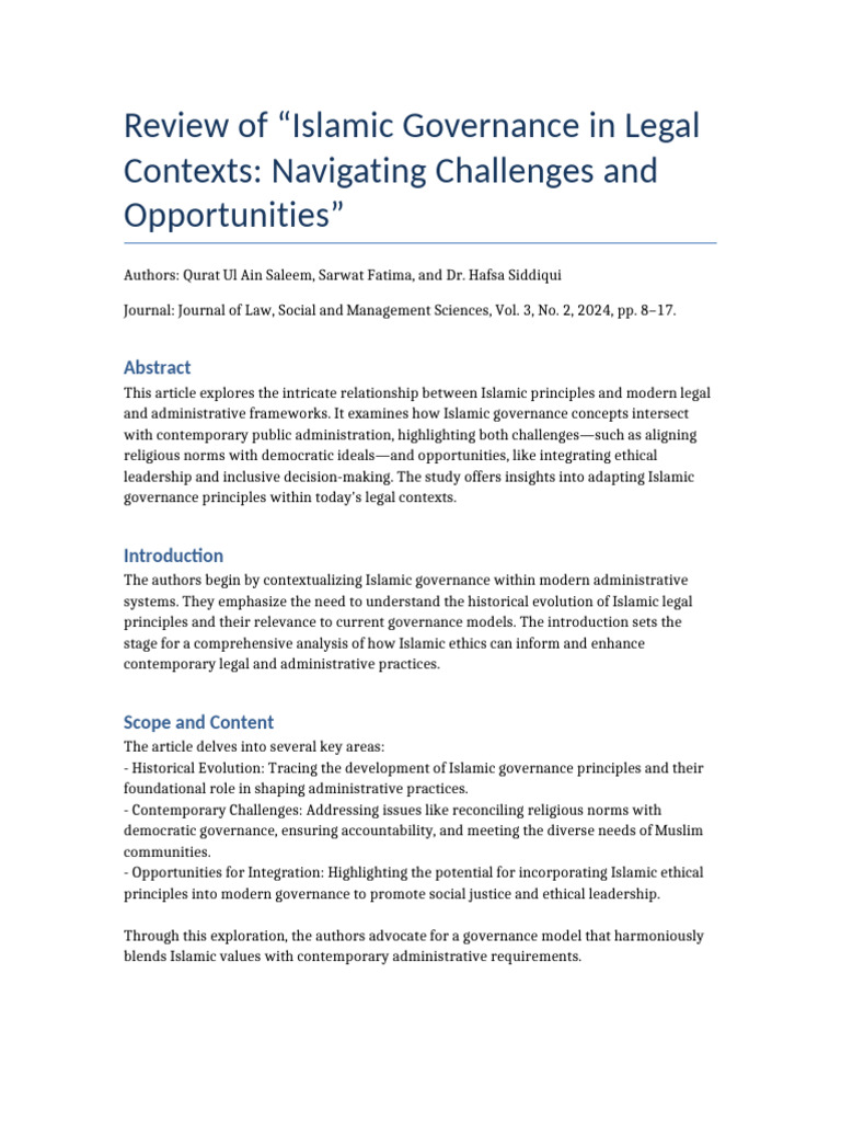 Review Islamic Governance Legal Contexts | PDF | Governance | Leadership
