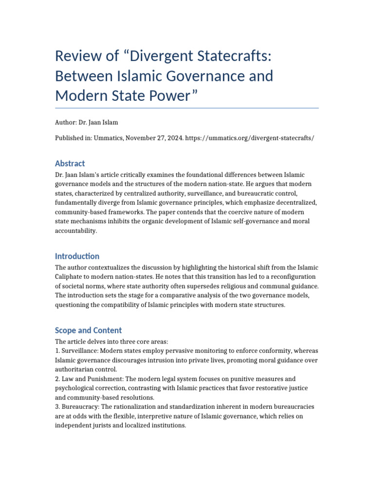 Review Divergent Statecrafts Islamic Governance | PDF | Sharia | Governance