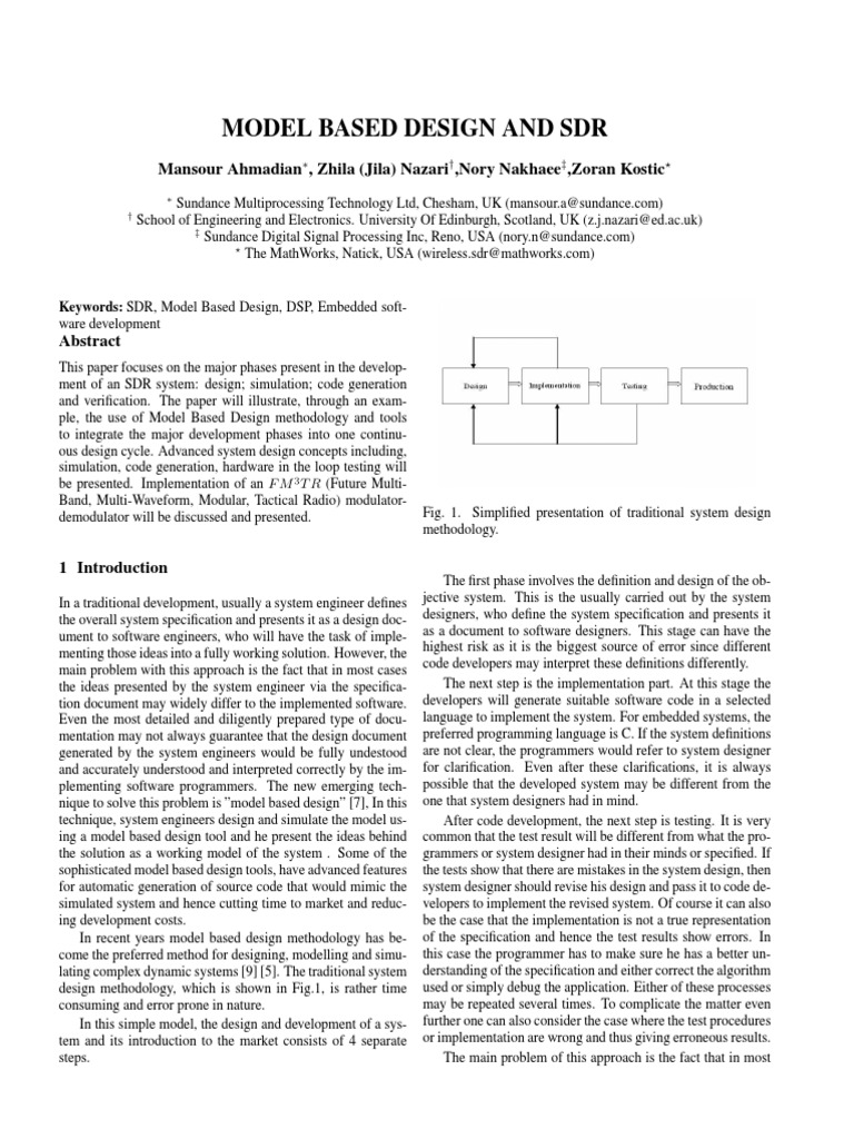 Model Based Design and SDR: Mansour Ahmadian, Zhila (Jila) Nazari, Nory ...