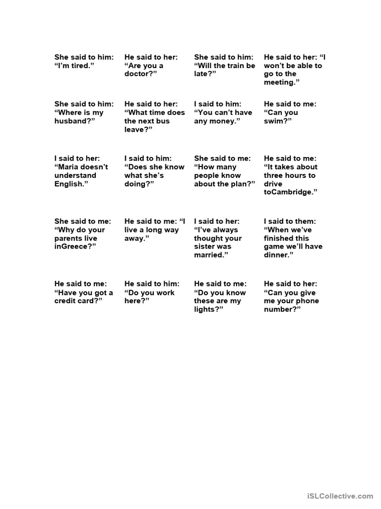 REported Speech Game PDF | PDF