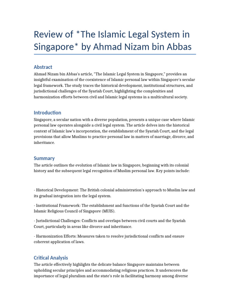 Review Islamic Legal System Singapore | PDF | Sharia | Political Science