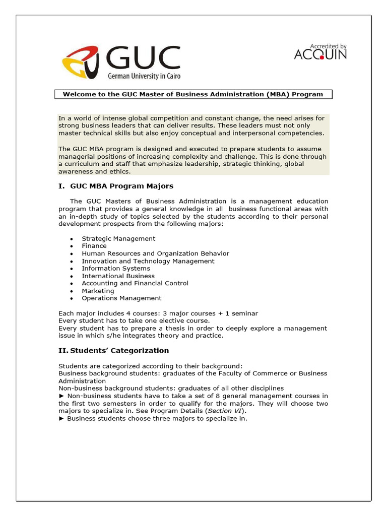 GUC MBA Brochure-Updated | PDF | University And College Admission ...