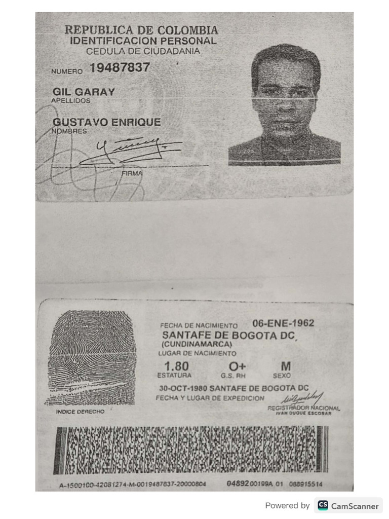 Cédula Gustavo Enrique Gil Garay | PDF