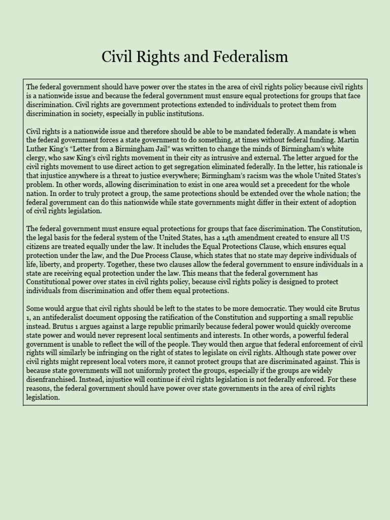 Federal Authority in Civil Rights Policy | PDF | Equal Protection ...