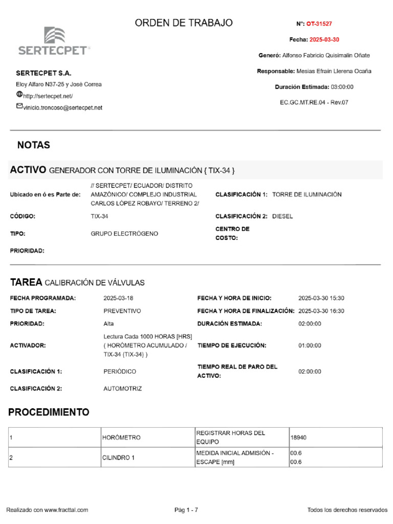 Orden de Trabajo OT-31527 | PDF