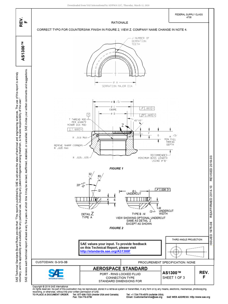 Port - Ring Locked Fluid Connection Type Standard Dimensions - AS1300 ...
