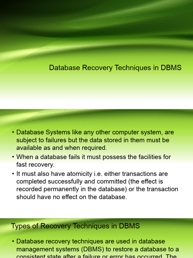 Database Recovery Technique In Dbms Pdf Database Transaction Databases