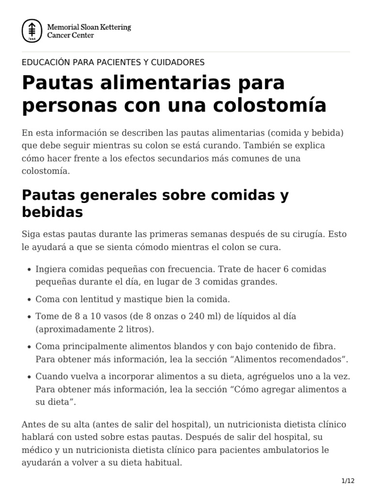 Diet Guidelines People Colostomy | PDF | Alimentos | Productos lácteos